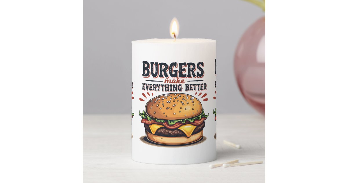 Retro Burger Lover Vintage Typography Food Art Pillar Candle | Zazzle