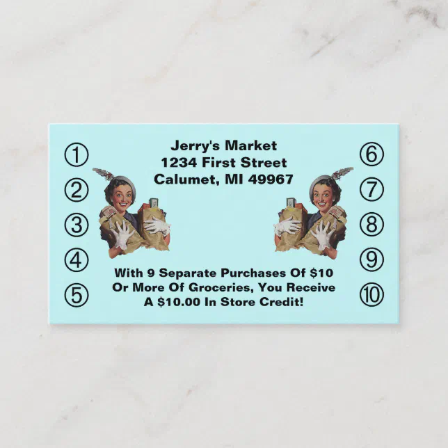 Retro Business Punch Cards Happy Grocery Shopper | Zazzle