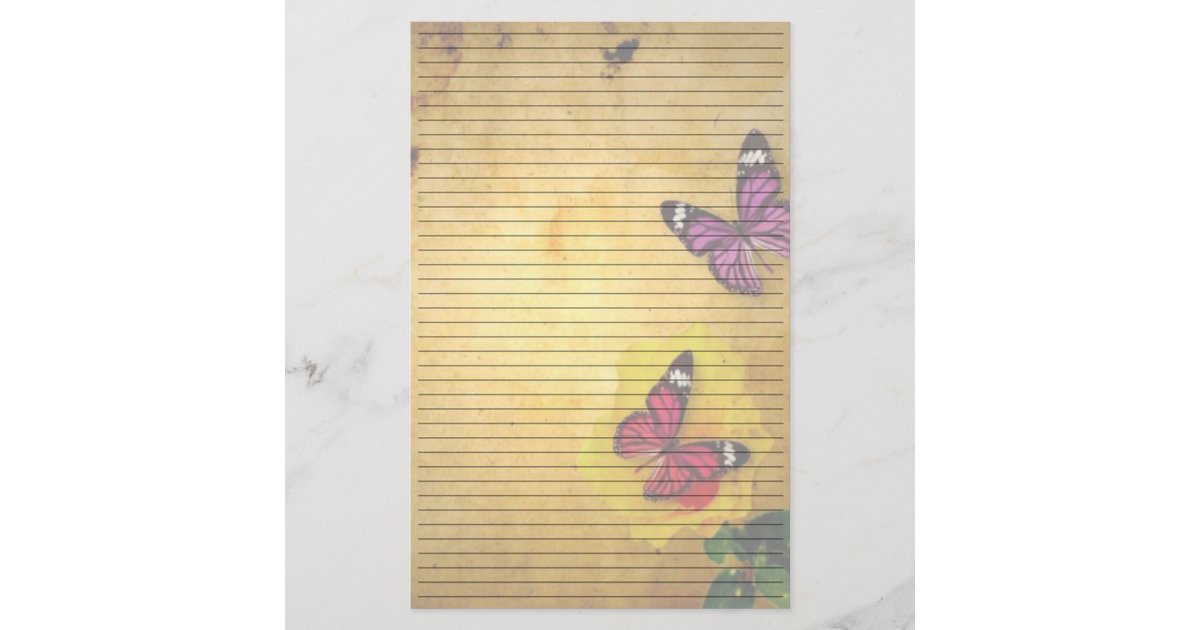 Retro Butterflies Lined Stationery Paper | Zazzle