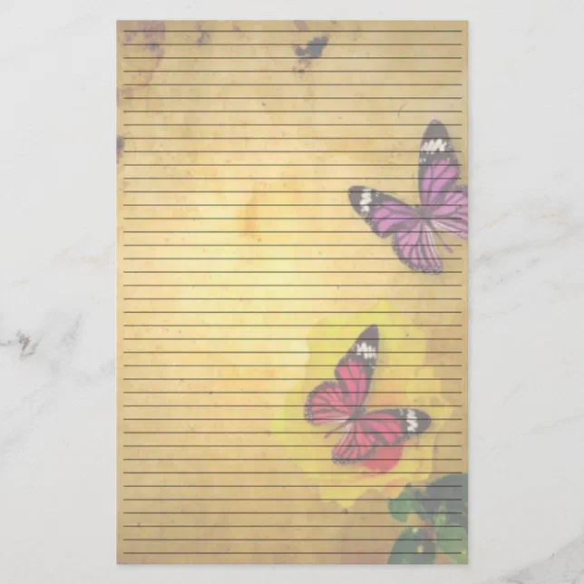 Retro Butterflies Lined Stationery Paper | Zazzle