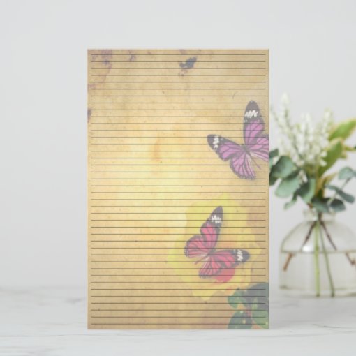 Retro Butterflies Lined Stationery Paper | Zazzle