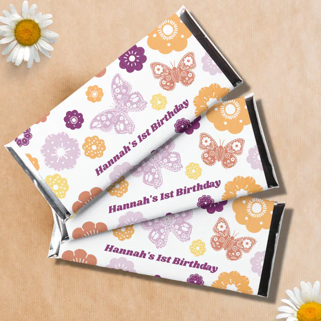 Retro Butterfly Birthday Party Hershey Bar Favors | Zazzle