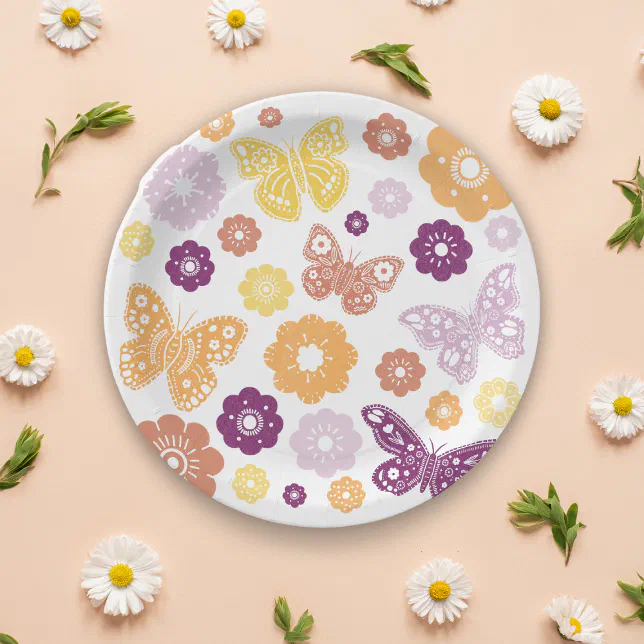 Retro Butterfly Birthday Party Paper Plates | Zazzle