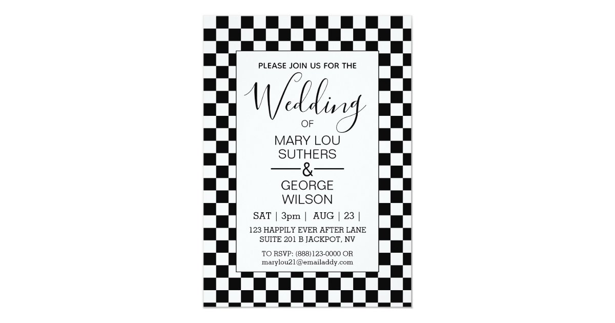 Retro BW Checkered Wedding Invitation | Zazzle.com