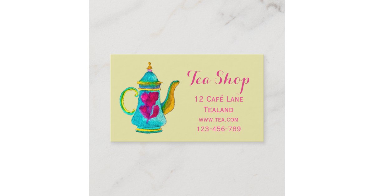 Retro cafe tea shop designer teapot business card | Zazzle