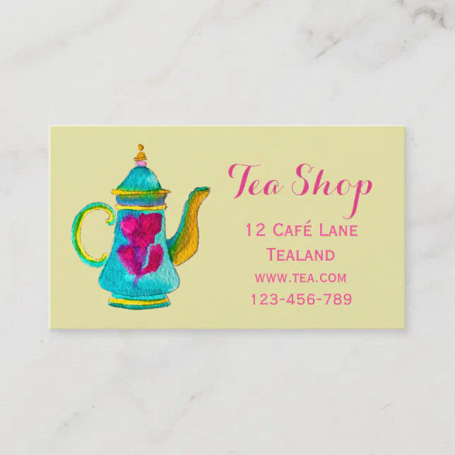 Retro cafe tea shop designer teapot business card | Zazzle