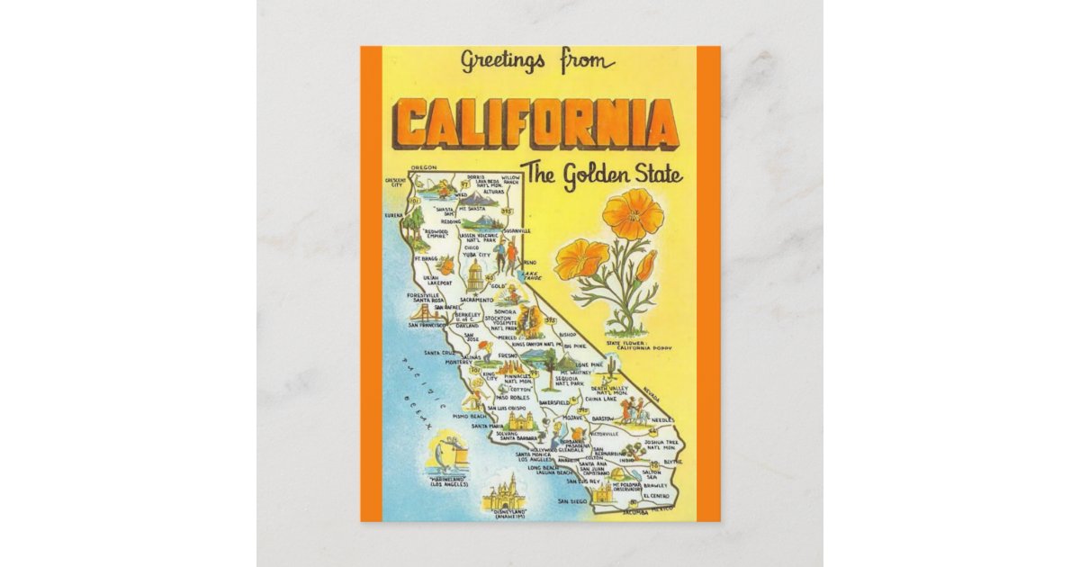 Retro Calfornia State Map Postcard | Zazzle