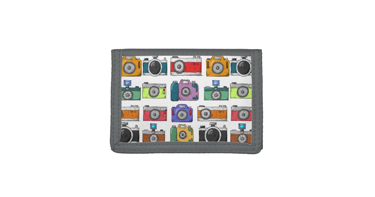 Retro Cameras Colorful Illustrated Pattern Photo Trifold Wallet | Zazzle