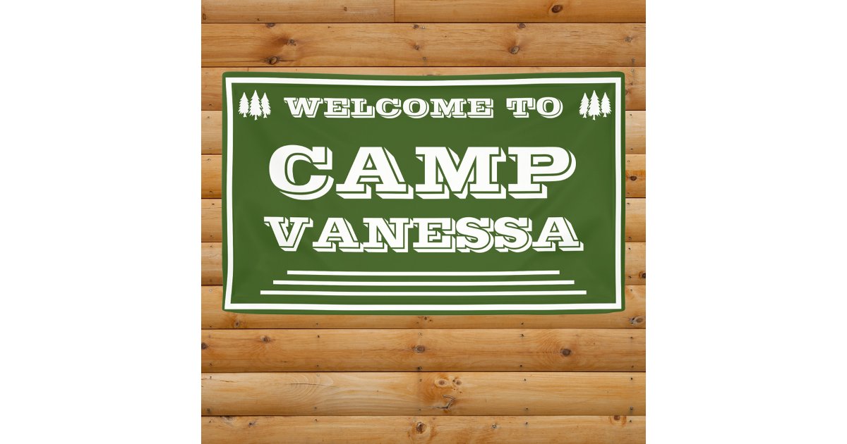 Retro Camp Bach Personalized Forest Green Welcome Banner | Zazzle
