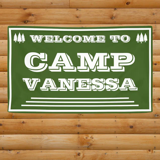 Retro Camp Bach Personalized Forest Green Welcome Banner | Zazzle