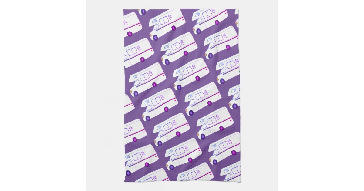 Retro Camper Motorhome RV purple kitchen towel | Zazzle
