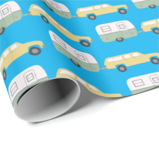 Retro Camper Motorhome Trailer Blue Wrapping Paper | Zazzle