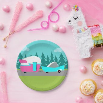 Retro Camper / Trailer and Car Paper Plates | Zazzle