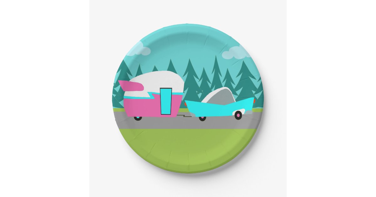 Retro Camper / Trailer and Car Paper Plates | Zazzle