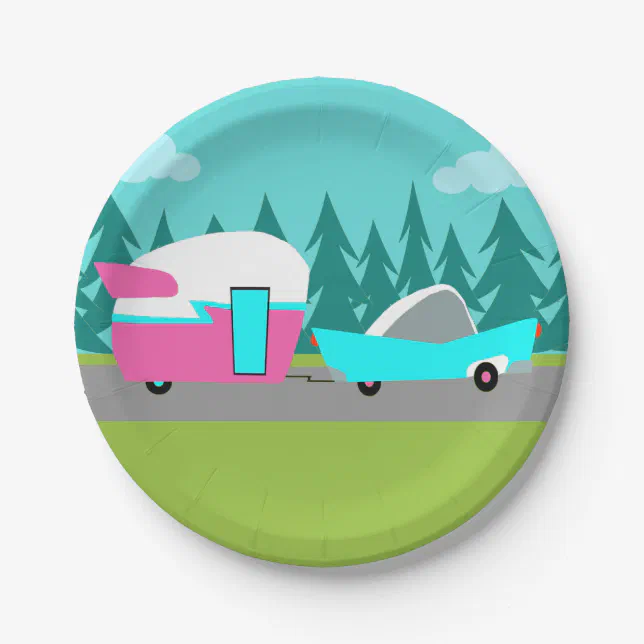 Retro Camper / Trailer and Car Paper Plates | Zazzle