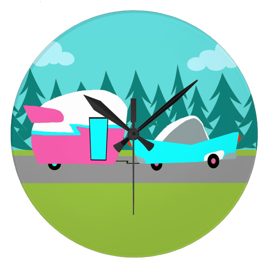 Retro Camper / Trailer and Car Wall Clock | Zazzle