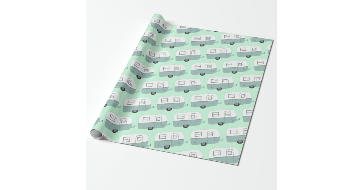 Retro Camper Trailer mint green wrapping paper | Zazzle