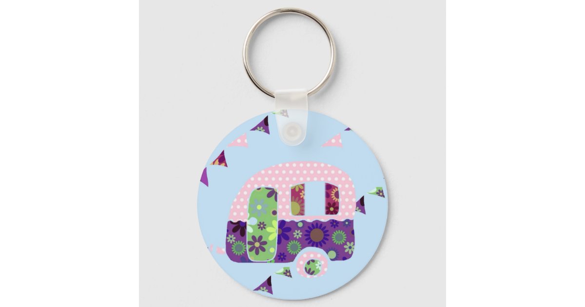 Retro camper vintage caravan shabbychic keychain | Zazzle