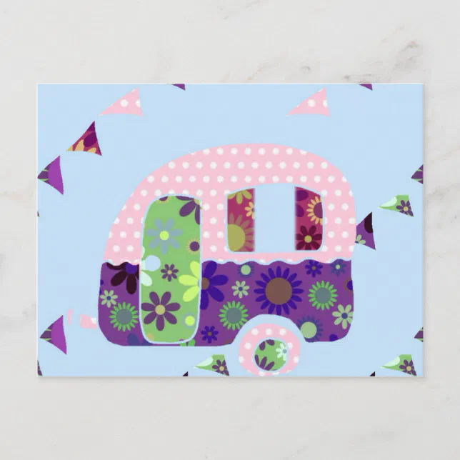 Retro camper vintage caravan shabbychic postcard | Zazzle