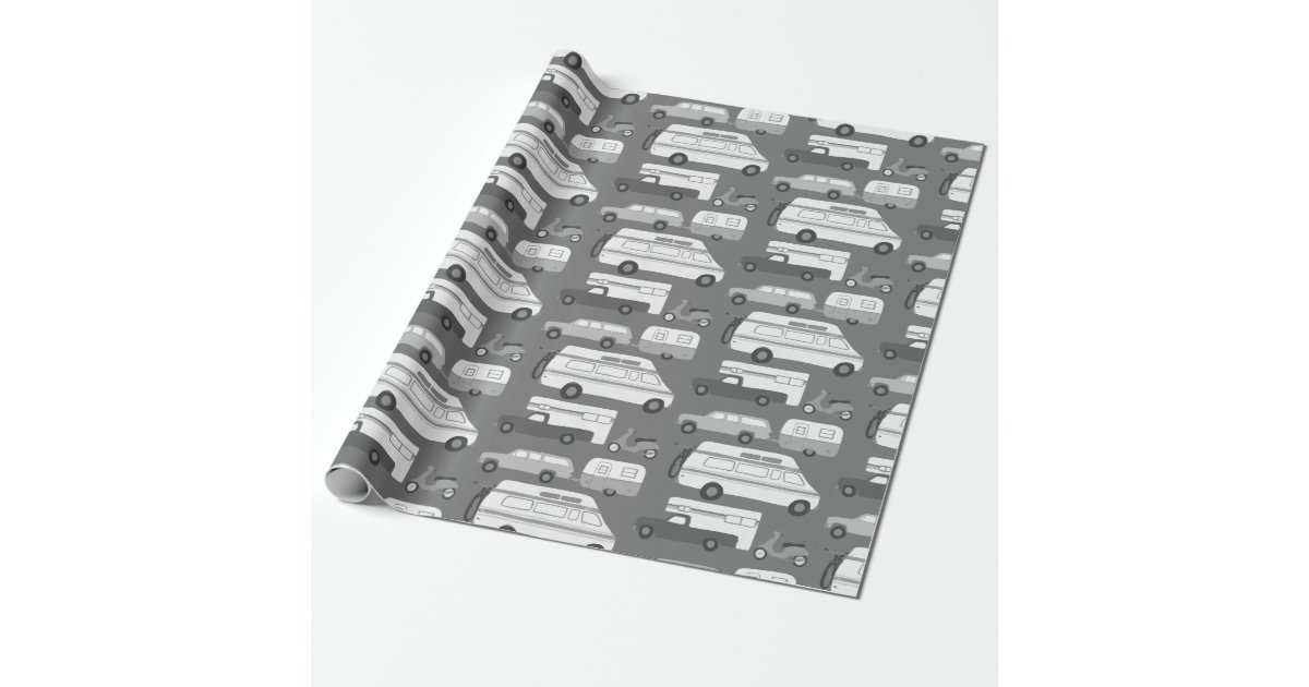 Retro Campervan Motorhome RV Van Trailer Grey Wrapping Paper | Zazzle