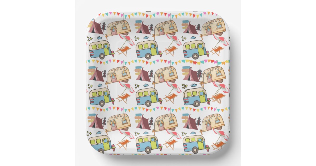 Retro Camping theme Paper Plates | Zazzle