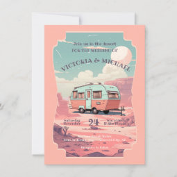 Retro Camping Trailer Desert Landscape Wedding Invitation | Zazzle