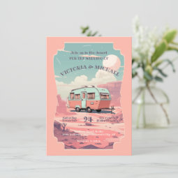 Retro Camping Trailer Desert Landscape Wedding Invitation | Zazzle