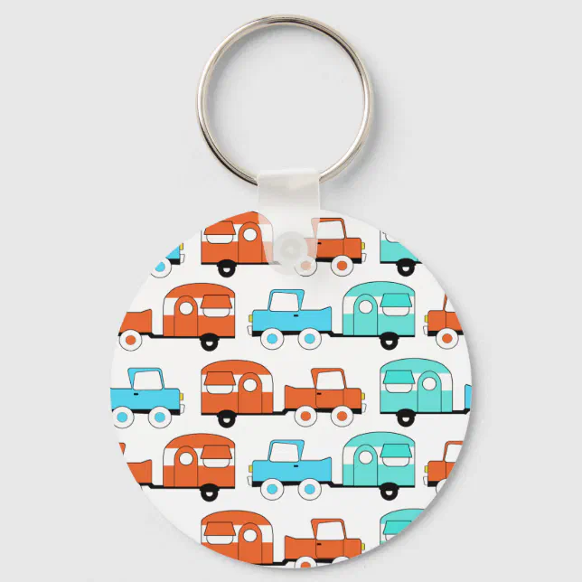 Retro Camping Trailer Turquoise Orange Vintage Car Keychain | Zazzle