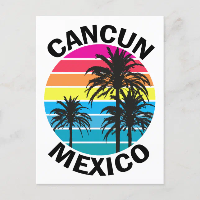 Retro Cancun Mexico Palm Tree Travel Postcard | Zazzle