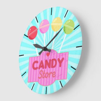 Retro Candy Store Pastel Coloured Lollipops Design Large Clock | Zazzle