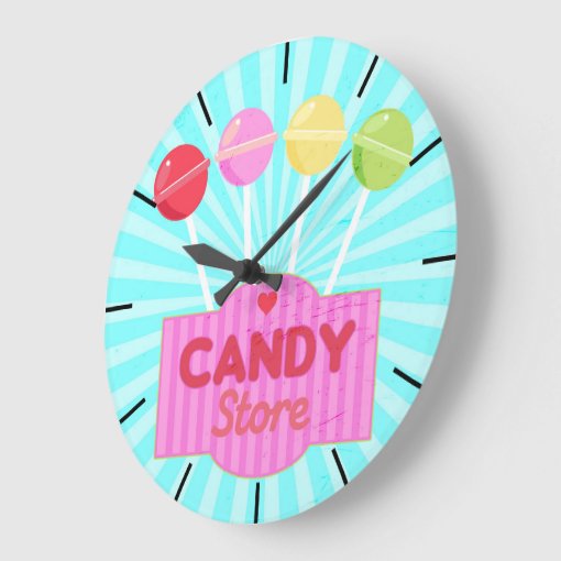 Retro Candy Store Pastel Coloured Lollipops Design Large Clock | Zazzle