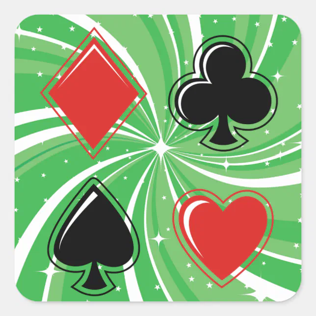 Retro Card Suits Vibrant Red and Black Square Sticker | Zazzle