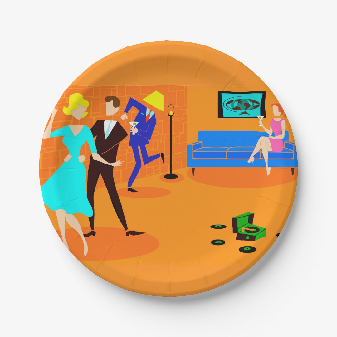 Retro Cartoon Cocktail Party Paper Plate | Zazzle