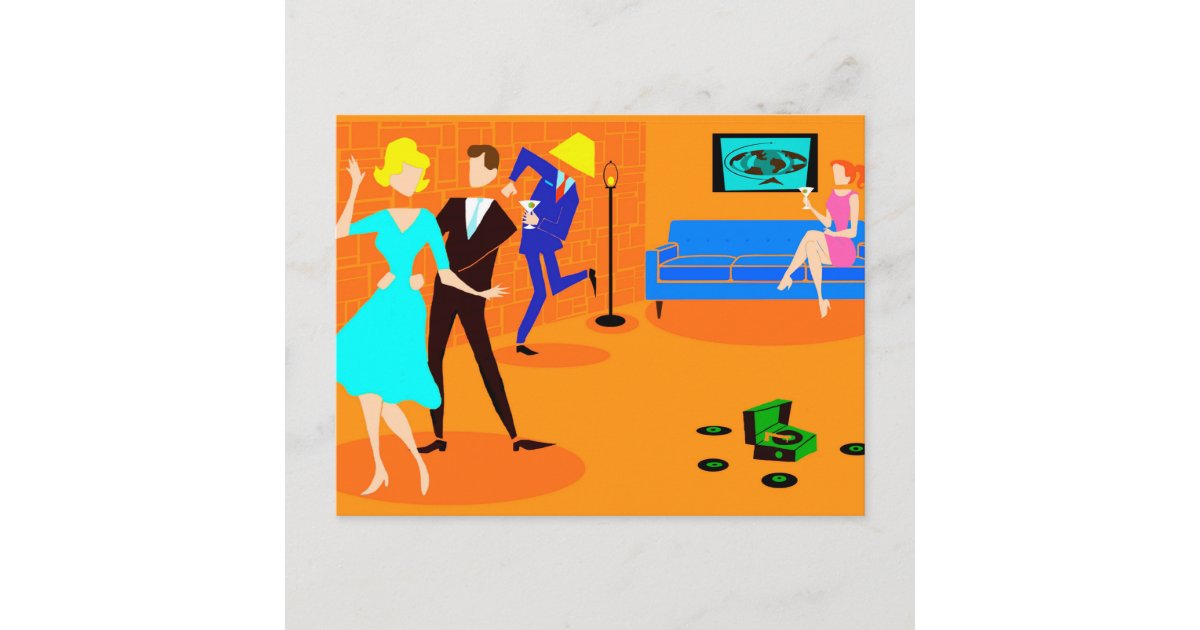 Retro Cartoon Cocktail Party Postcard | Zazzle