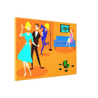Retro Cartoon Cocktail Party Stretched Canvas | Zazzle