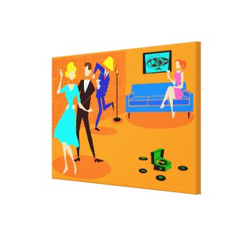 Retro Cartoon Cocktail Party Stretched Canvas | Zazzle