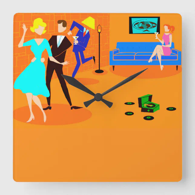 Retro Cartoon Cocktail Party Wall Clock | Zazzle