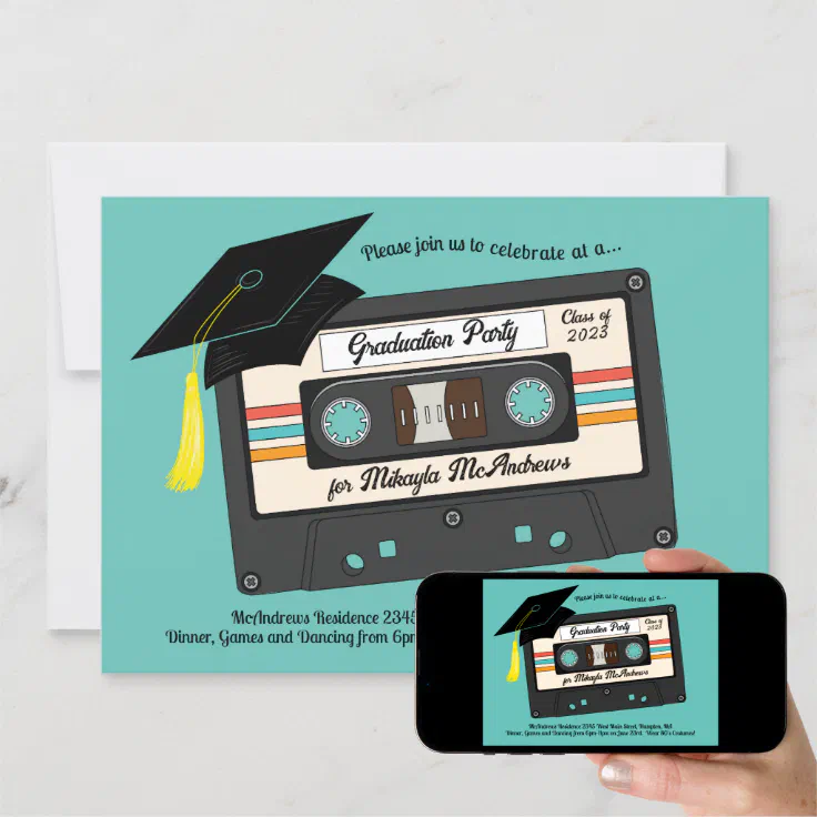 Retro Cassette Mixed Tape Graduation Party Invitation | Zazzle
