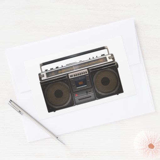 retro cassette player music stereo tape vintage rectangular sticker ...