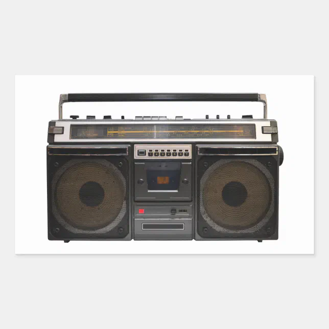 retro cassette player music stereo tape vintage rectangular sticker ...