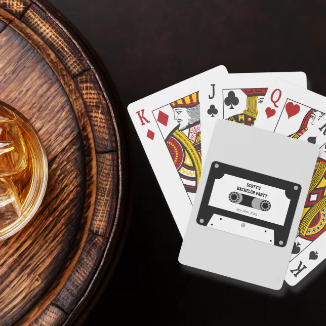 Retro Cassette Tape Black And White Bachelor Party Poker Cards | Zazzle