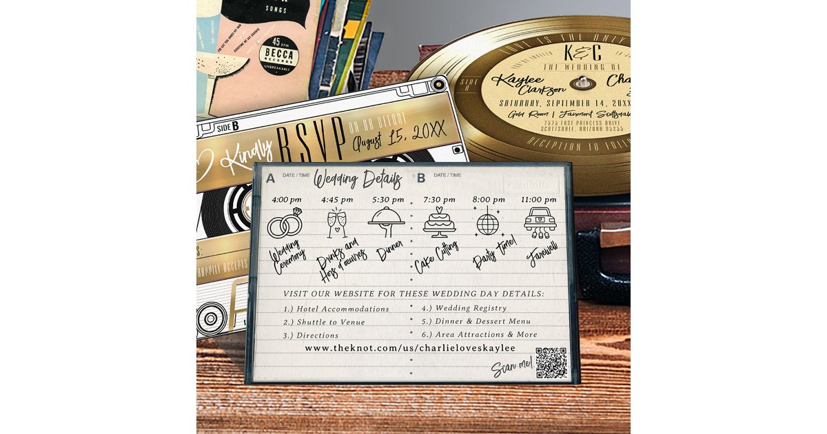 Retro Cassette Tape Case Wedding Details Timeline Enclosure Card | Zazzle