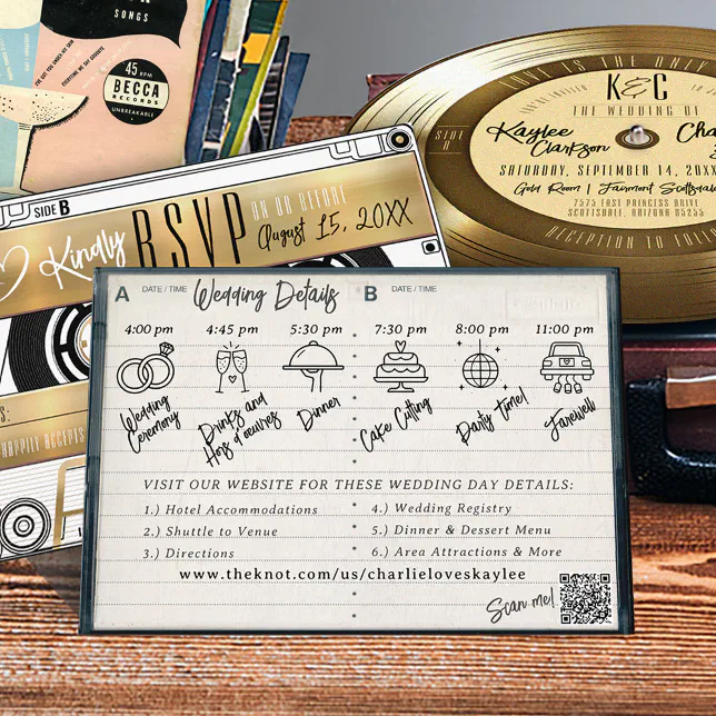 Retro Cassette Tape Case Wedding Details Timeline Enclosure Card | Zazzle