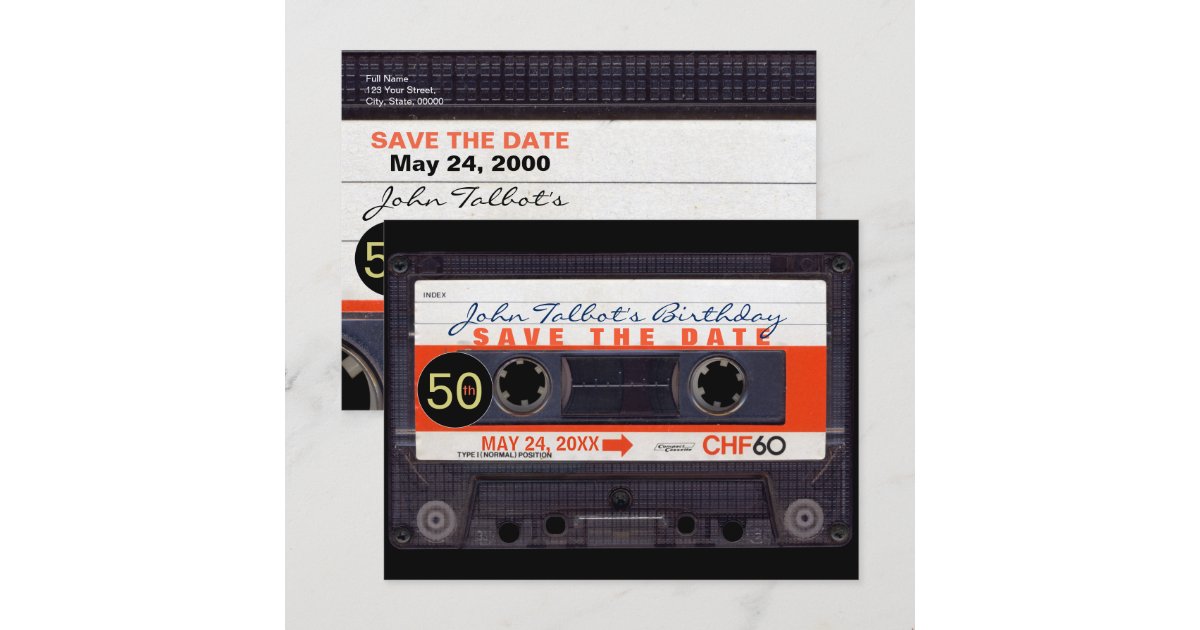 Retro Cassette Tape S 50th birthday Save the date Invitation Postcard ...