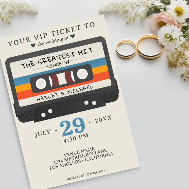 Retro Cassette Tape The Greatest Hit Wedding Invitation | Zazzle