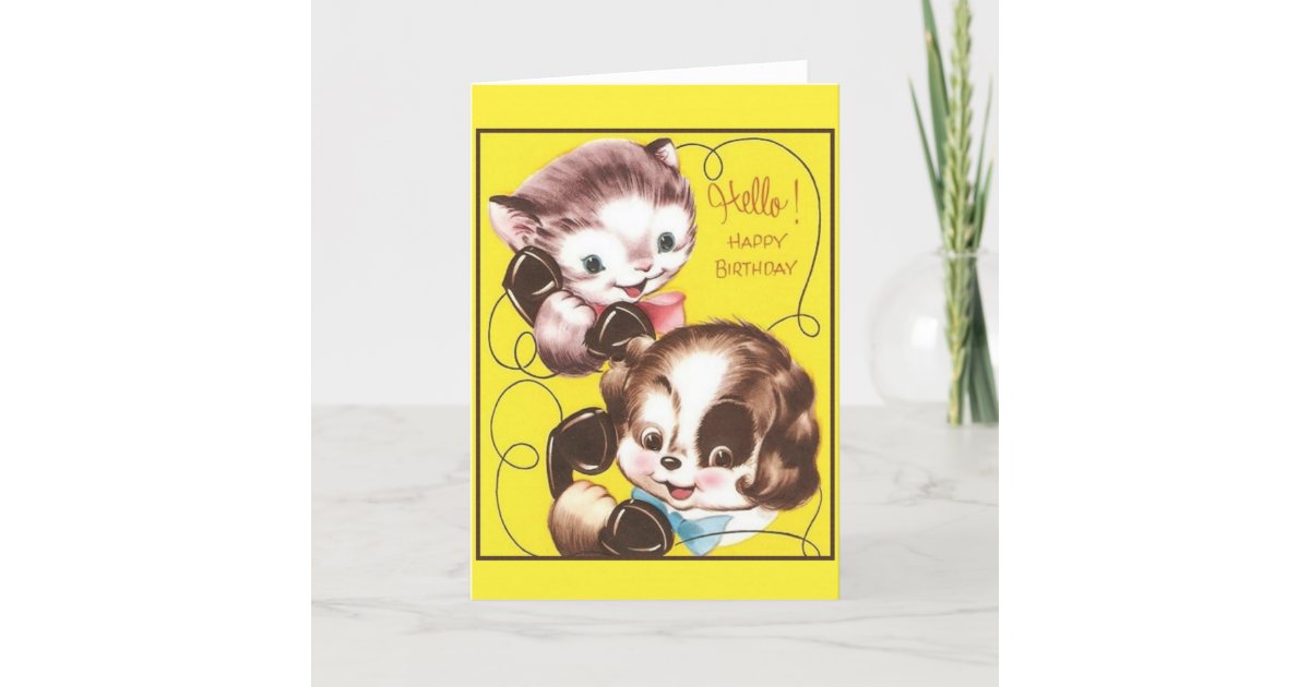 Retro Cat And Dog Birthday Greeting Card | Zazzle