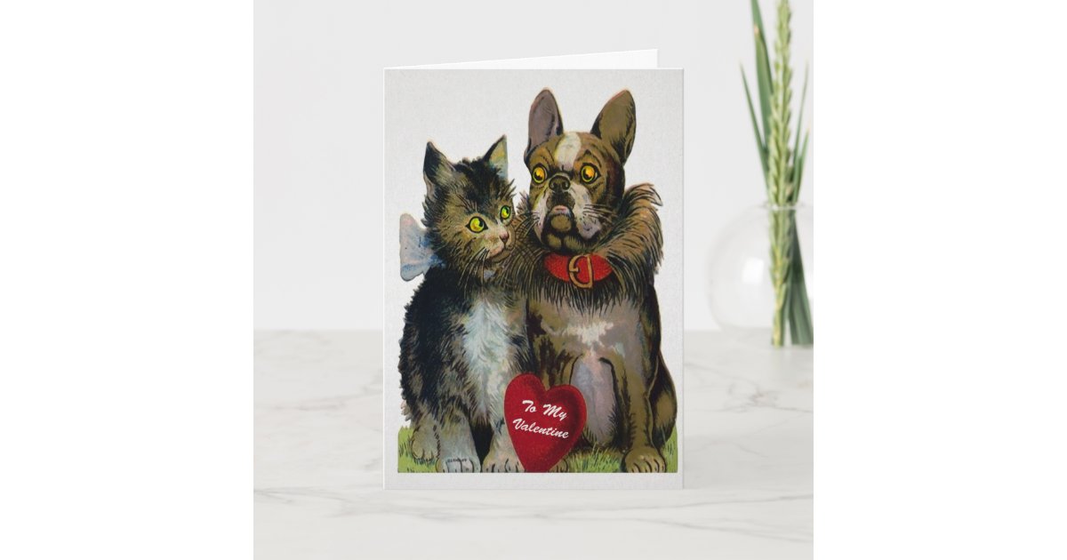 Retro Cat and Dog Valentine's Day Card | Zazzle