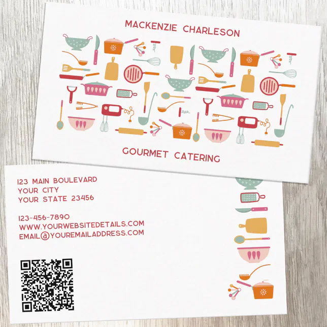 Retro Catering Bakery QR code Business Card | Zazzle