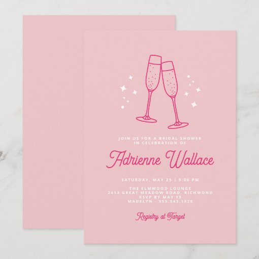 Retro Champagne | Cute Blush Pink Bridal Shower Invitation | Zazzle