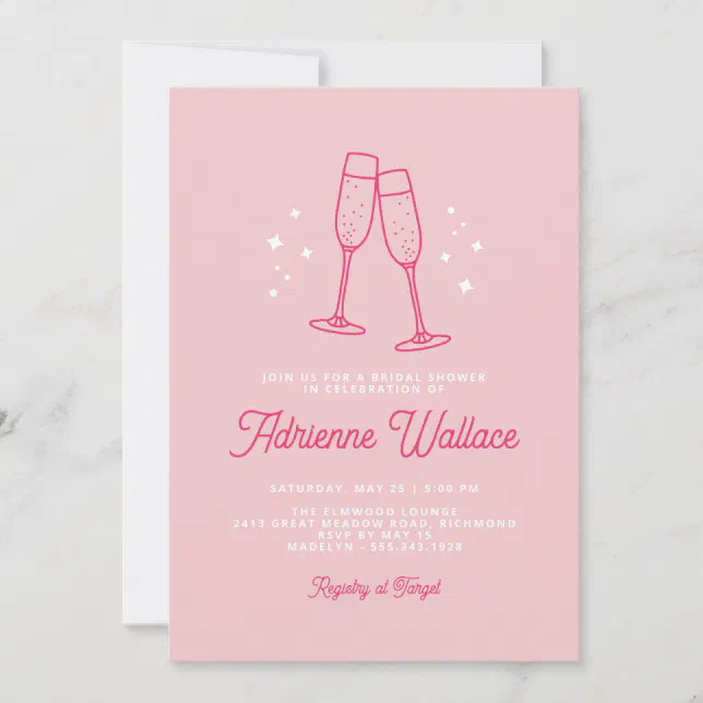 Retro Champagne | Cute Blush Pink Bridal Shower Invitation | Zazzle